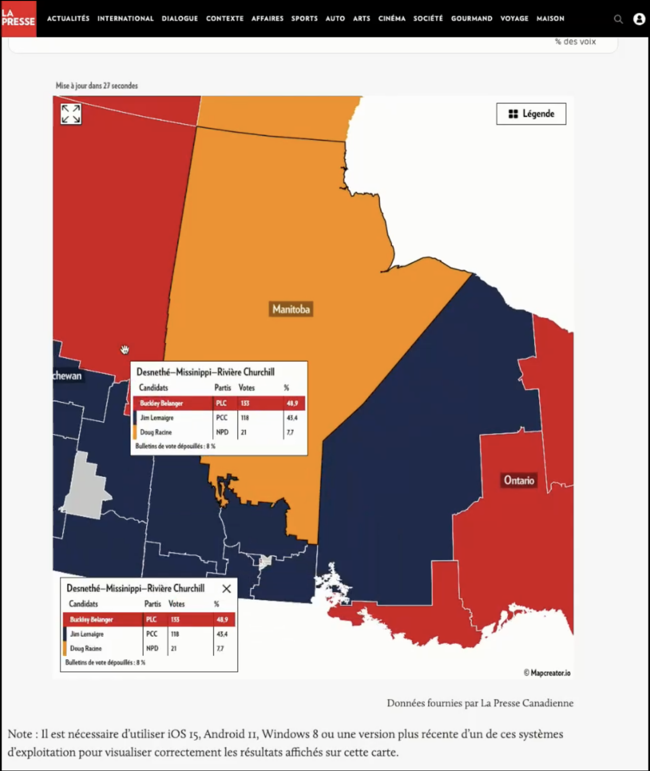La Presse - Desnethé–Missinippi–Rivière Churchill : résultats de la ...