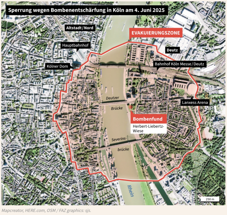 FAZ - Evacuation in Cologne on June 4, 2025: WWII Bomb Defusal Prompts ...