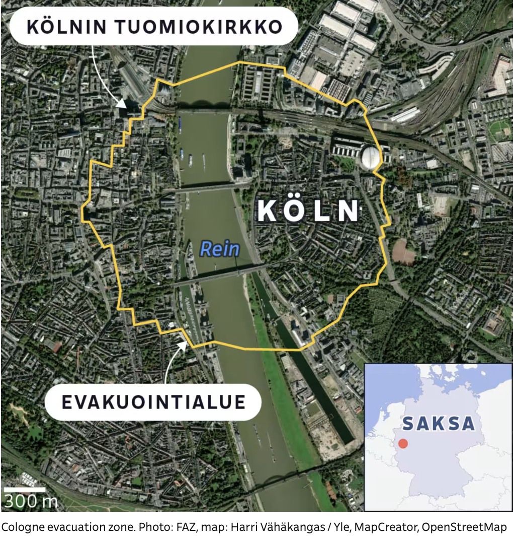YLE - Cologne Evacuation Map Amid WWII Bomb Excavation - Mapcreator